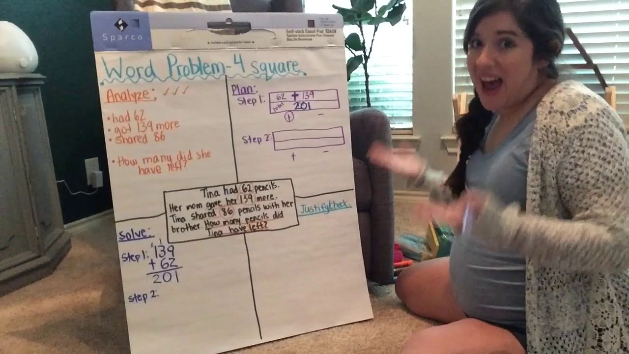 Word problem using a 4 square - YouTube
