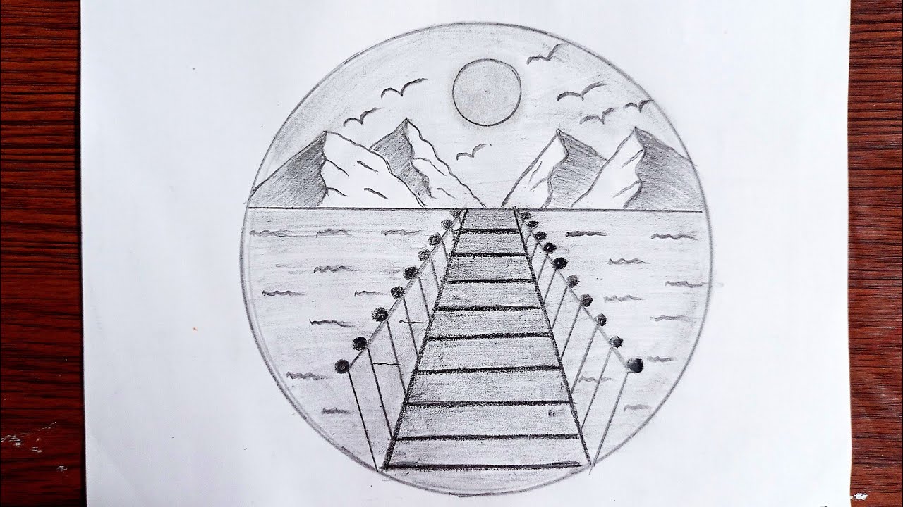 Beautiful scenery drawing|Pencil drawing|Very easy drawing|Circle ...