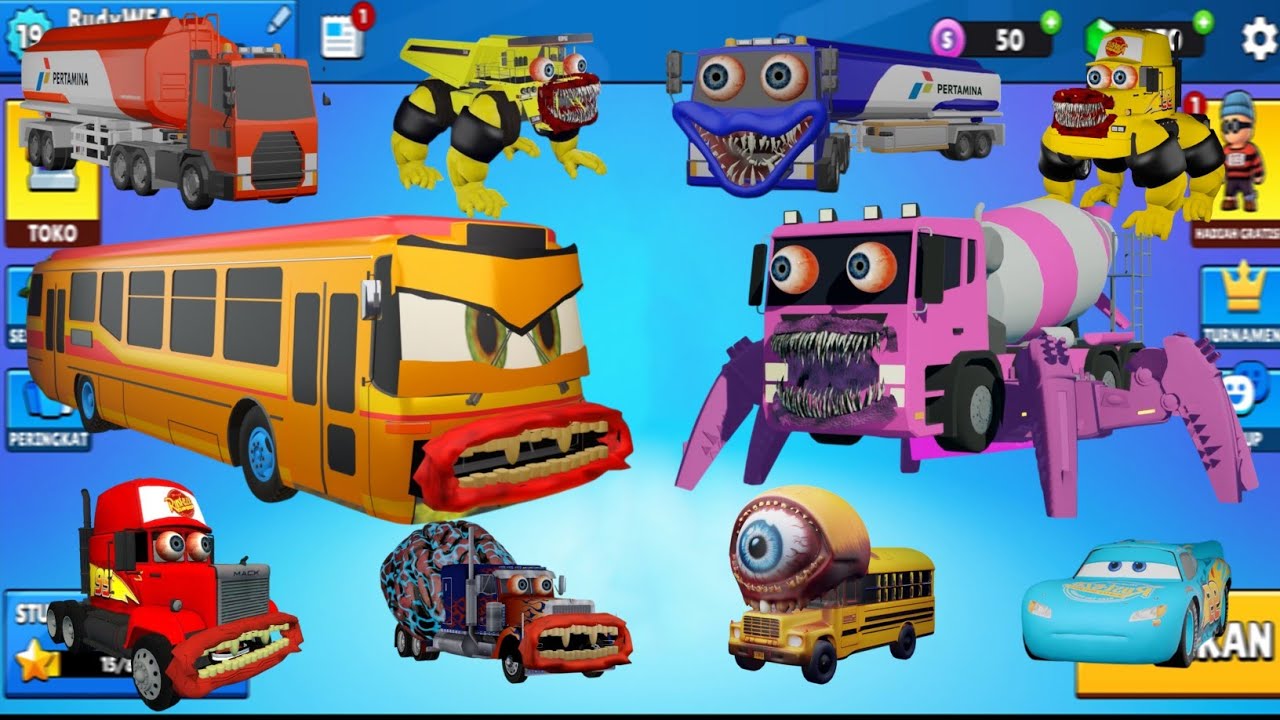 COMPILATION BUS TELOLET EATER VS TRUCK MIXER PINK SPIDER EATER in ...