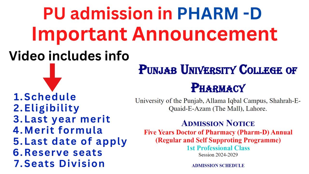 Punjab University Pharm D Admission|how to apply in PU for pharm D ...