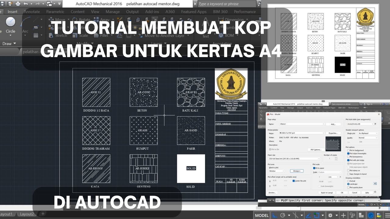 Tutorial Membuat KOP Gambar Untuk Kertas A4 Di AutoCAD - YouTube