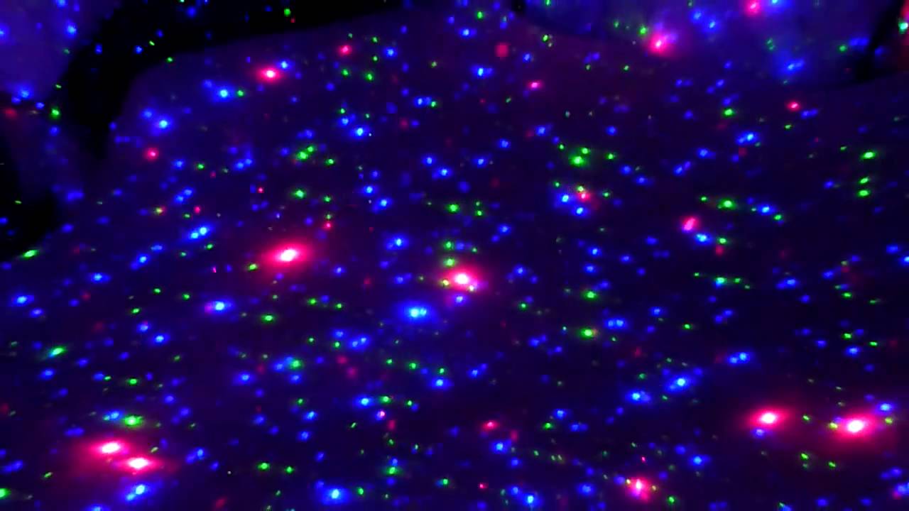 Snow falling thru Red, Green & Blue Spright laser starfield projectors ...