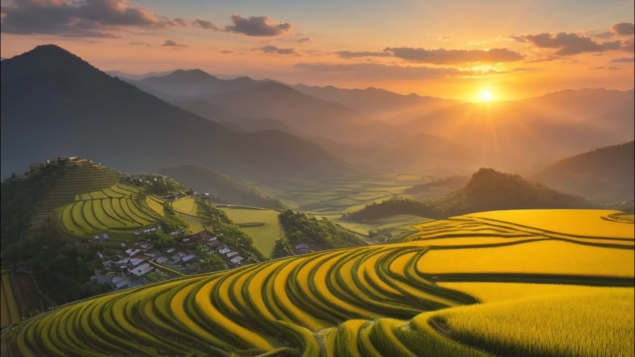 Ai’s Rice Fields Somewhere in Asia | Small Village Sunrise With Nature ...