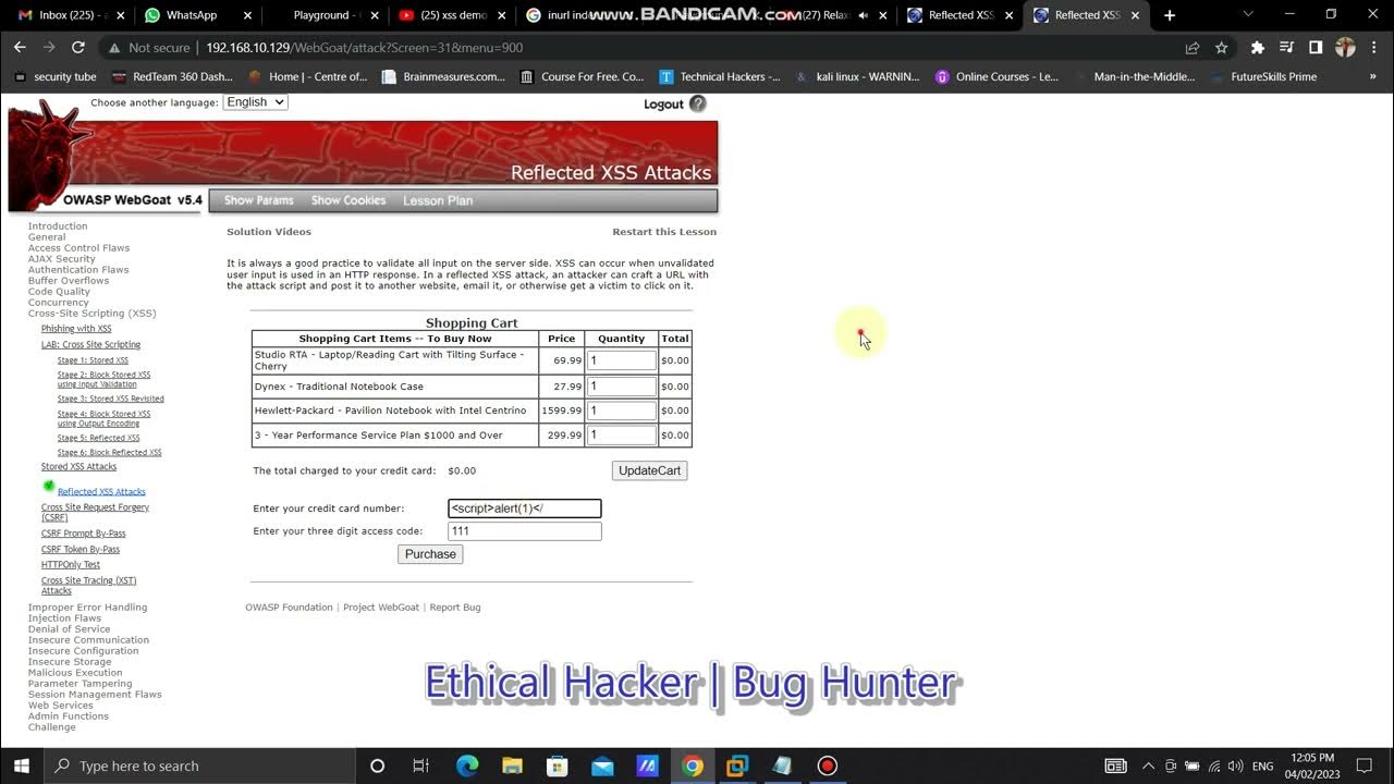 Reflected xss vulnerability demo using webgoat owasp - YouTube