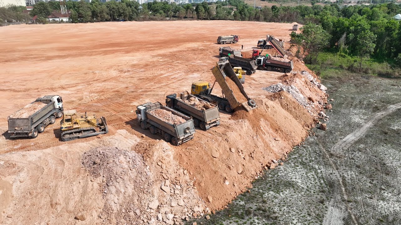 Ep5, Nice Incredible Bulldozer Move Big Stone Landfill & DumpTruck ...
