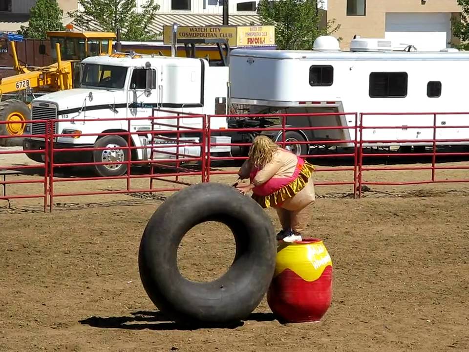 Rodeo clown riding an innertube - YouTube