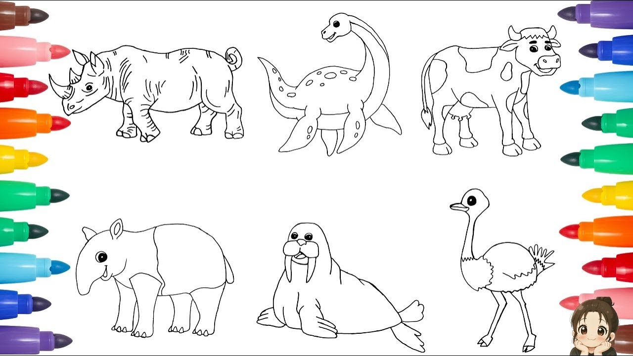 Drawing 6 Adorable Animals For Kids 🐄 Wild Animals Easy Step-by-Step ...