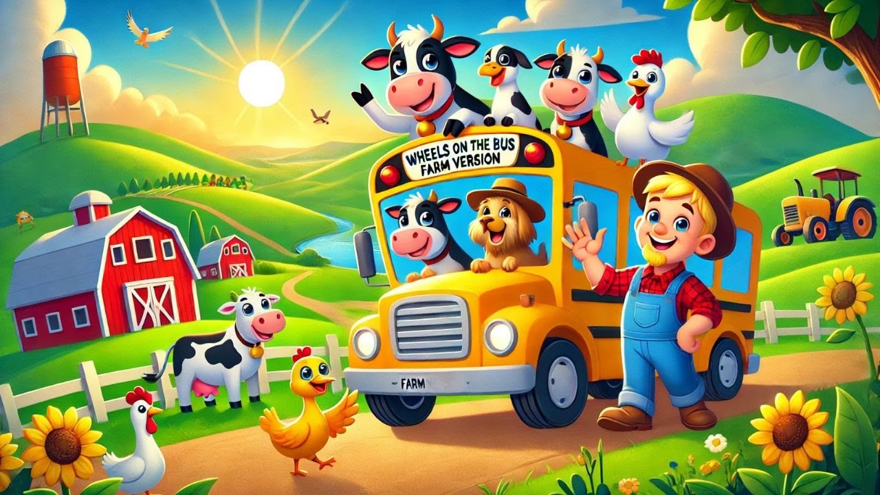 Wheels on the Bus - Farm Adventure Song | Fun Animal Sounds for Kids ...