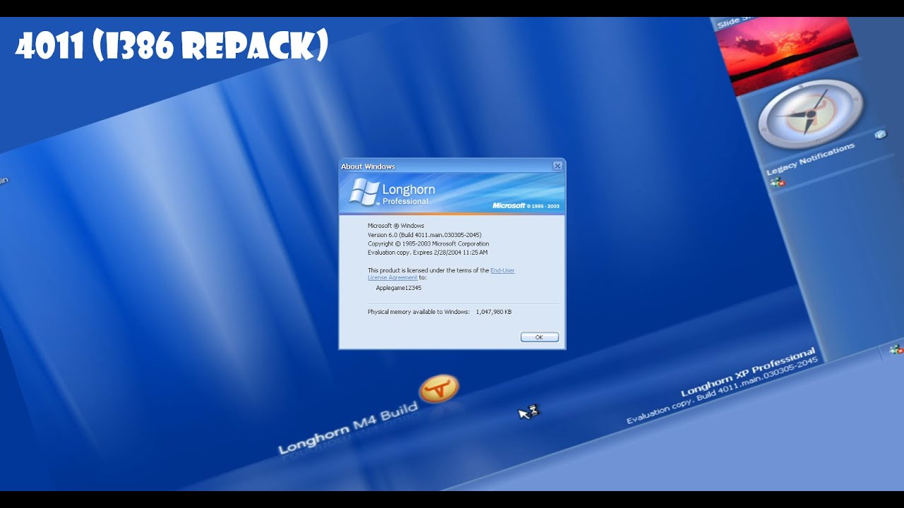 Longhorn 4011 (i386 repack) - Longhorn builds (M4) | Thewindowsfanpage ...