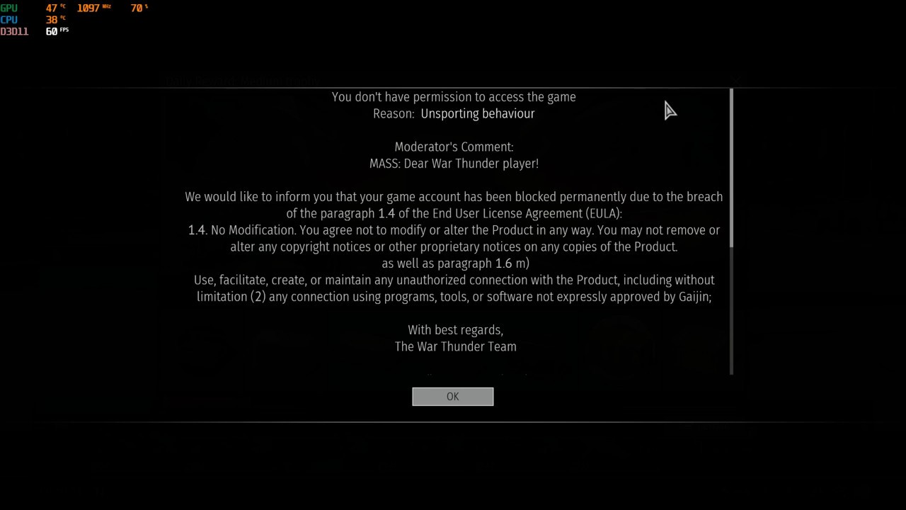Waroverlay War Thunder Ban Warning 2018 03 27 - YouTube