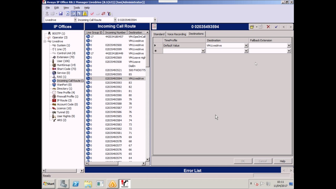 IP Office Manager editing call route - YouTube