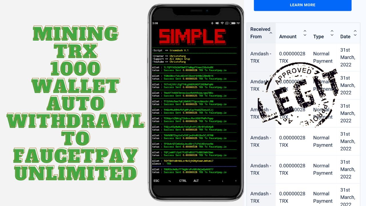 Script mining trx 1000 wallet || instans faucetpay || with termux - YouTube