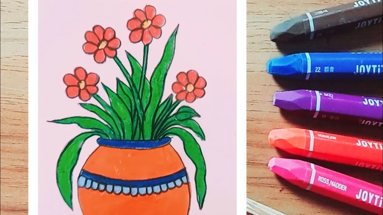 How To Draw A Flower Pot 💐🌺 Easy Flower Pot Drawing Step By Step ...