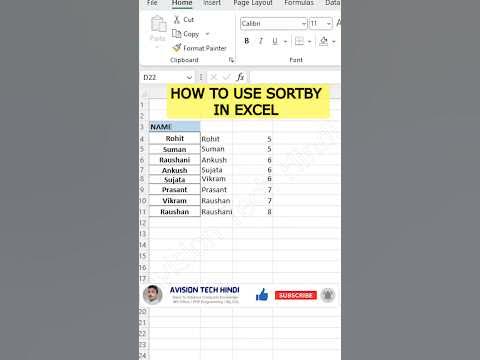 How To Use Sort Function In Excel | #shorts | #short | #shortvideos | #Avision Tech Hindi | # ...