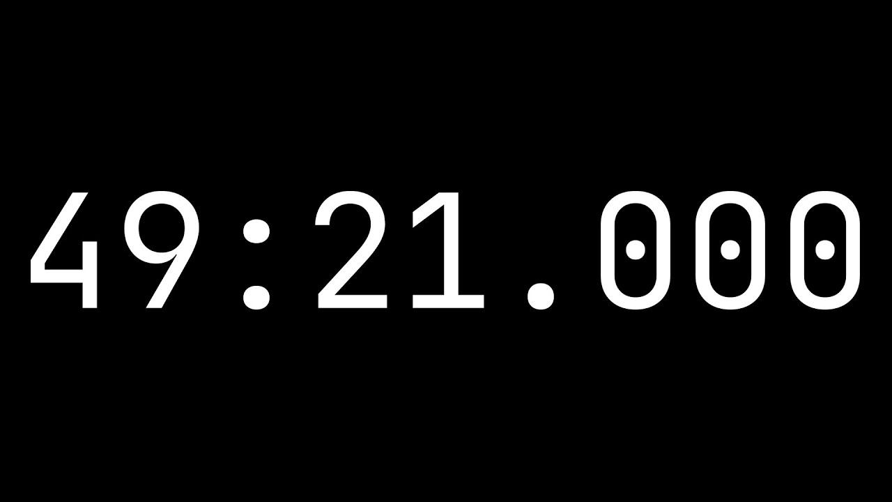 Countdown timer 49 minutes, 21 seconds [49:21.000] - White on black ...