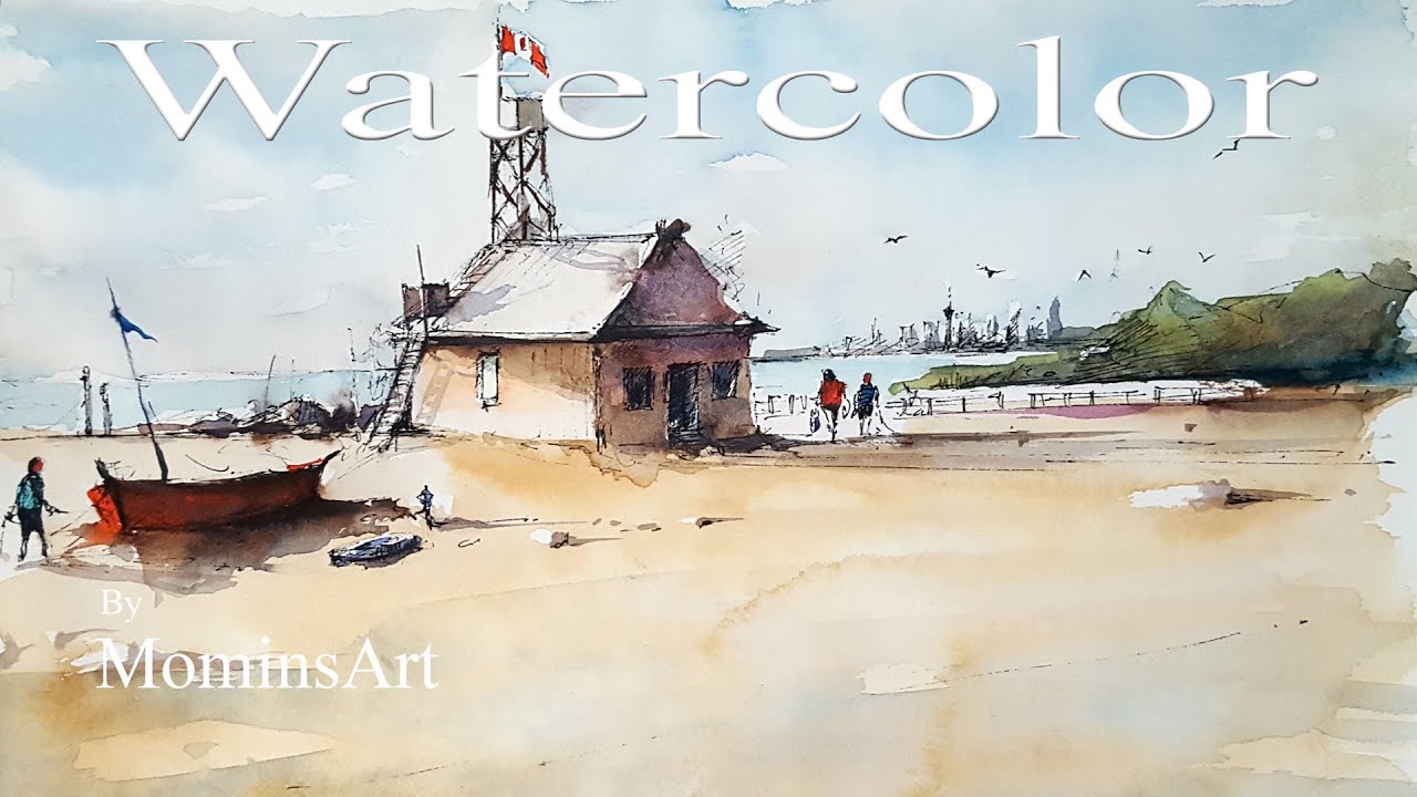 Real Time How to Paint Beach Scene in Watercolor with Line and wash ...