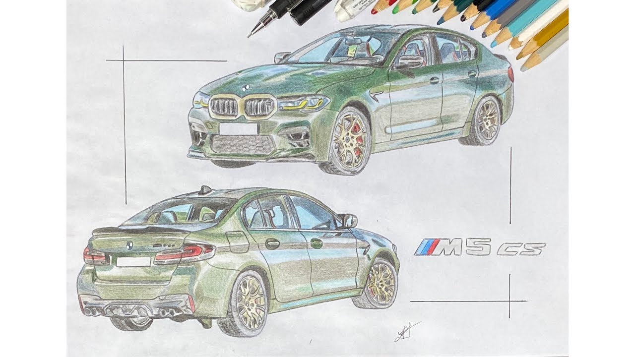 汽車繪畫 EP5 - 2022 BMW M5CS (Car Drawing EP5 - 2022 BMW M5CS ) - YouTube