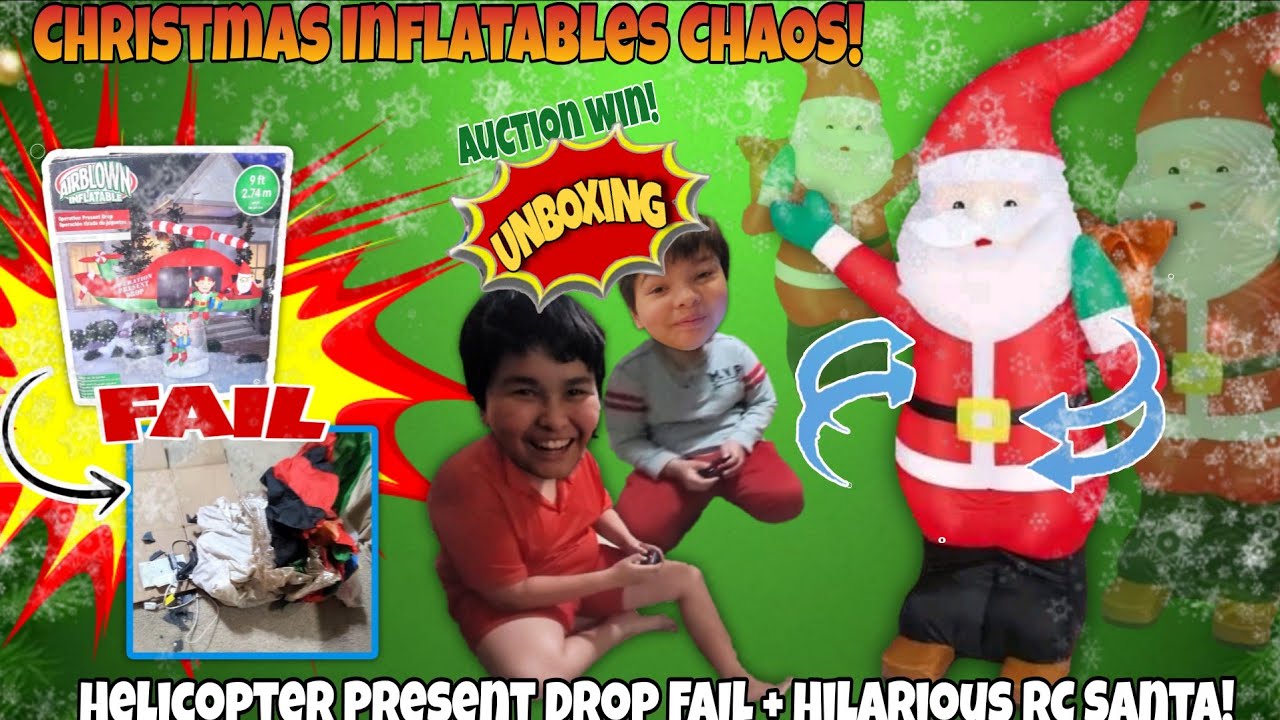 Christmas Inflatables CHAOS! Helicopter Present Drop FAIL + Hilarious ...