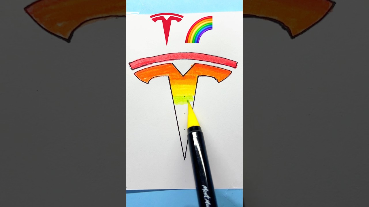 Rainbow Tesla Logo | Satisfying Art #drawing #satisfying #relaxing # ...
