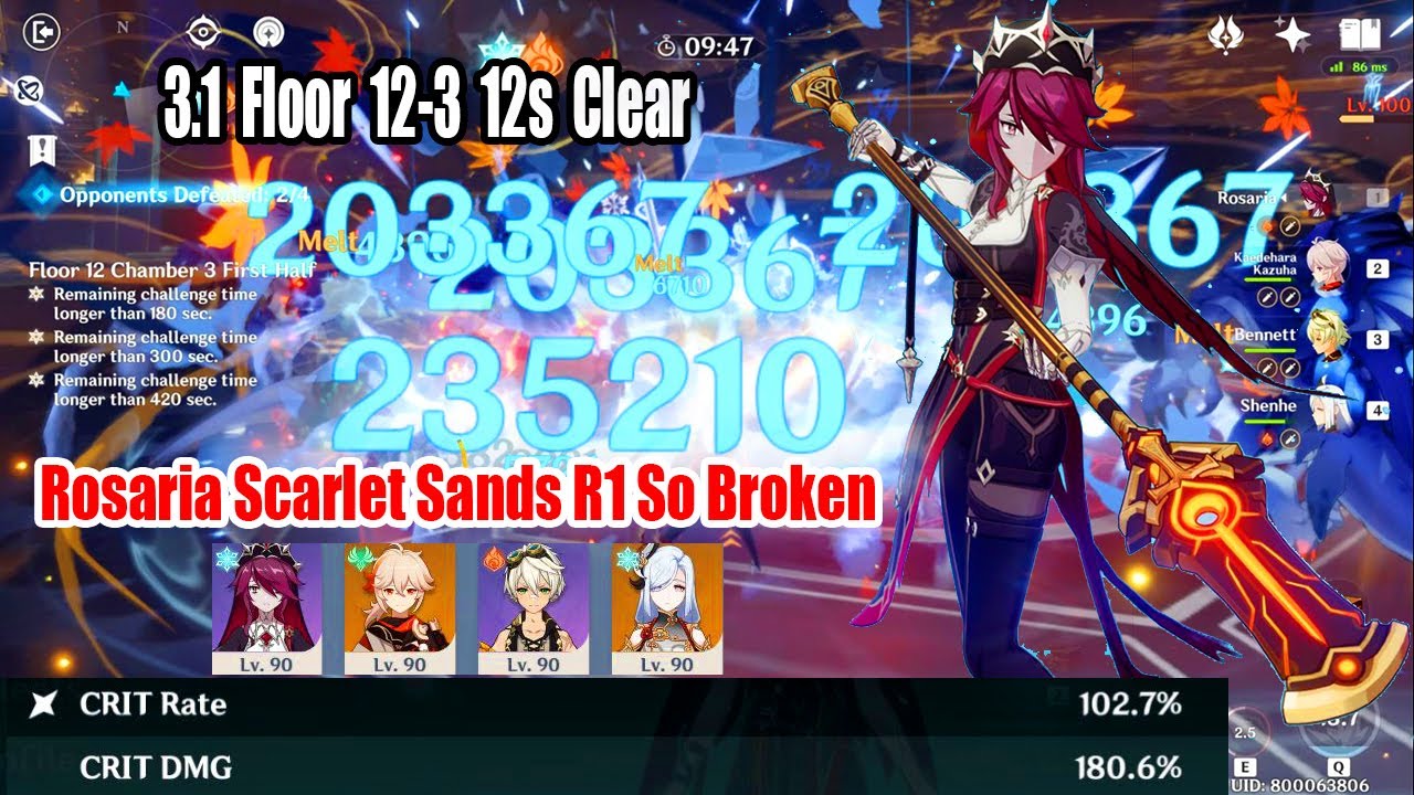 Rosaria Scarlet Sands R1 So Broken - 100% Crit Rate 200k DMG Per Skill ...