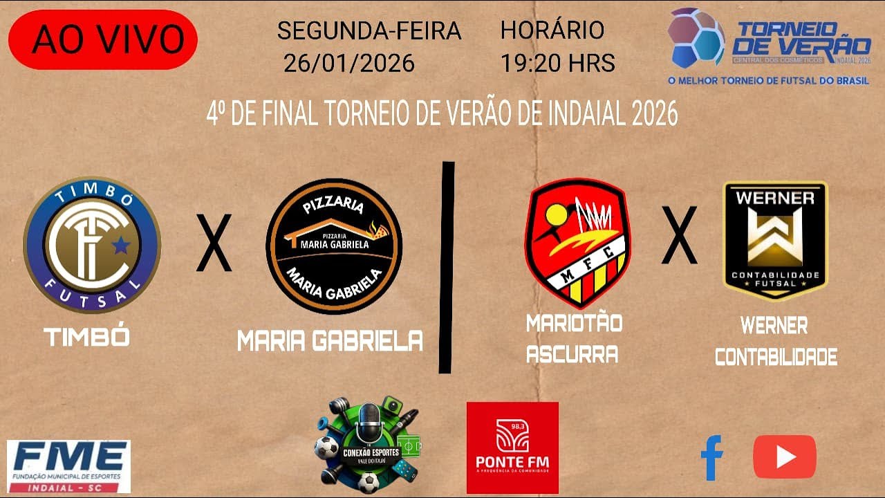AO VIVO Quartas de Final Torneio de Verão Indaial 2026 | Timbó x Maria ...