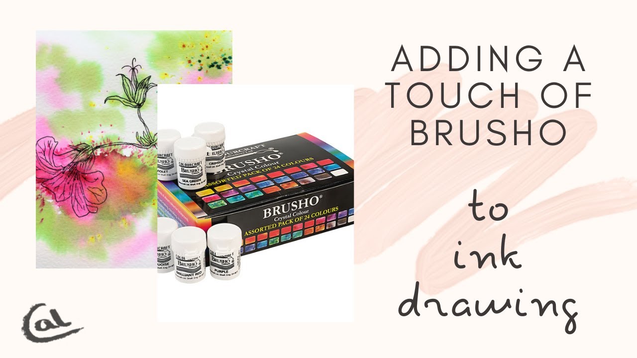 Adding a touch of colour with brusho to a simple flower drawing in ink ...