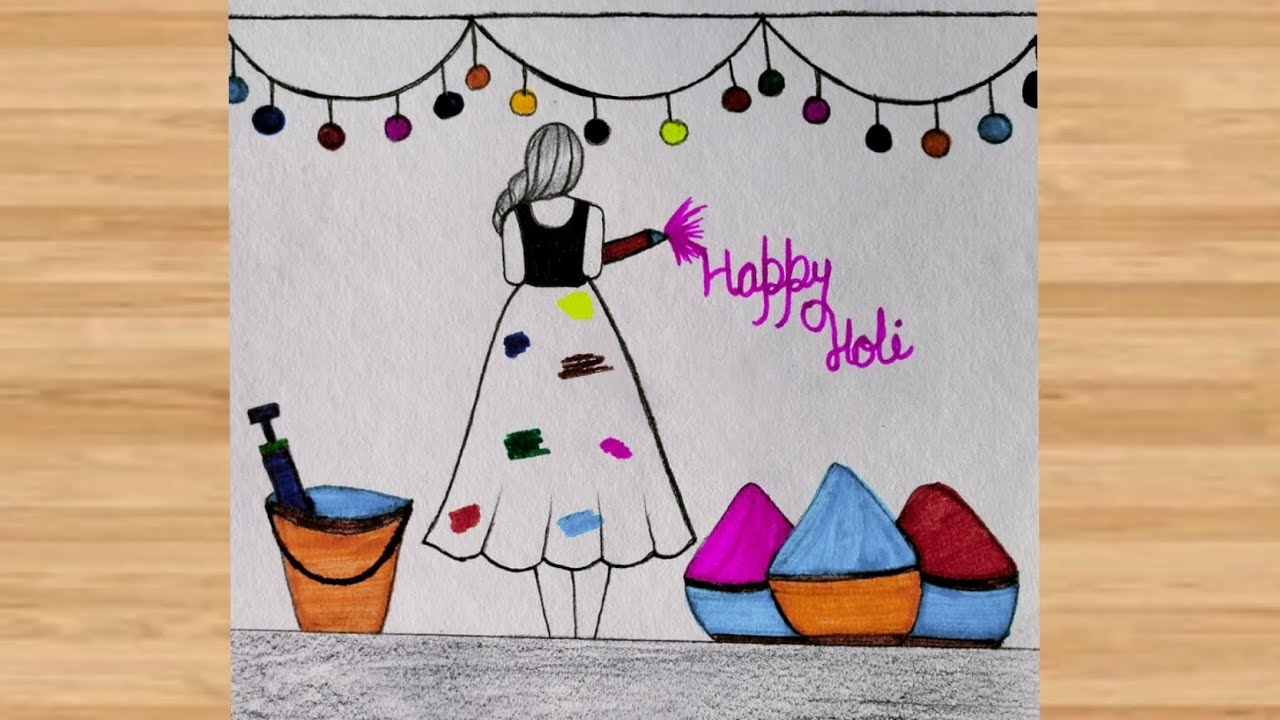 Holi Ka Scenery Drawing Kaise Bnay | Holi Ka Chitra Kaise Bnay ...