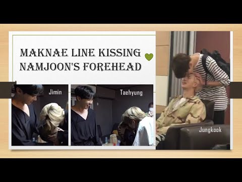 Jimin, Taehyung and Jungkook kissing Namjoon's forehead