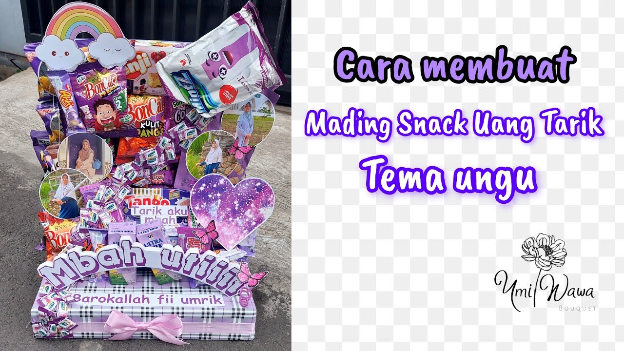 Cara membuat snack mading uang tarik tema ungu - YouTube