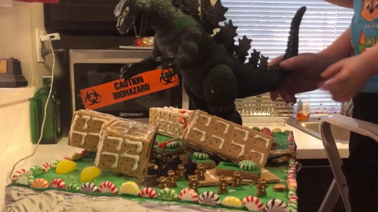 Godzilla destroying a gingerbread city - YouTube