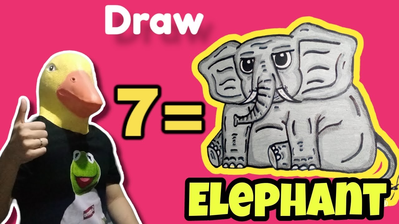 How to draw Elephant (from number 7) easy cartoon drawing tutorial ...