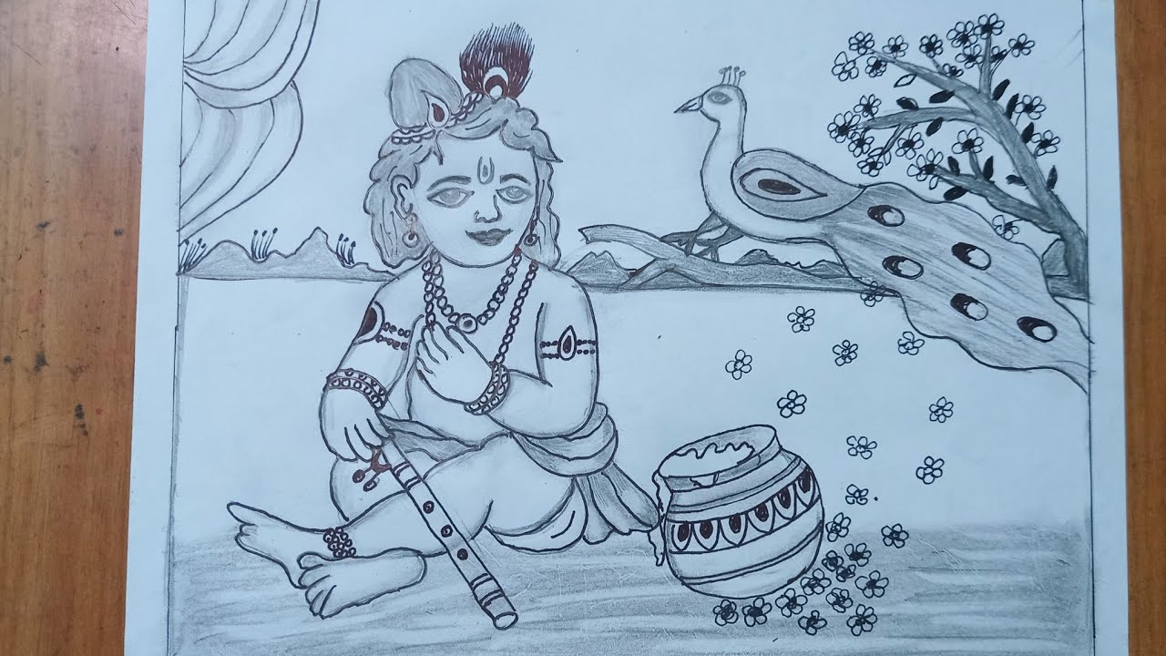 how to draw krishna janamastmi drawing step by step | easy kanha ji ...