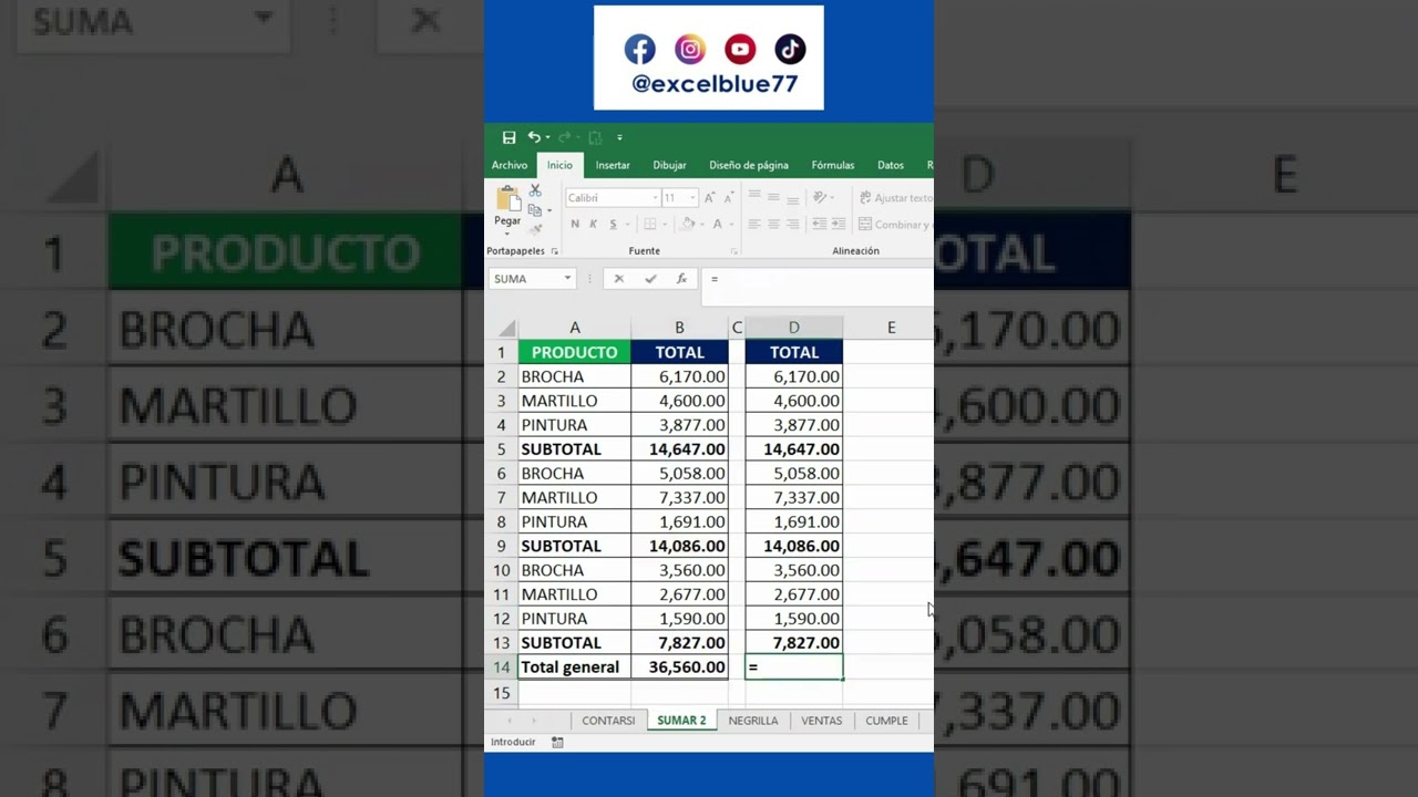 COMO SUMAR SUBTOTALES EN FORMA MUY RÁPIDA EN EXCEL - YouTube