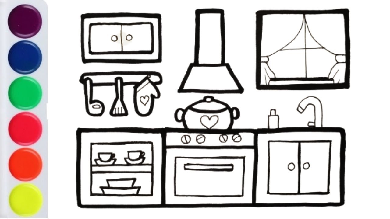 Let's learn to draw Kitchen and coloring for kids - YouTube