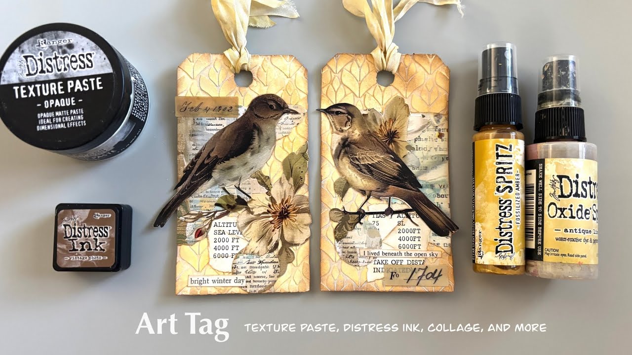 Mixed media art tags using texture paste, and collage papers. - YouTube