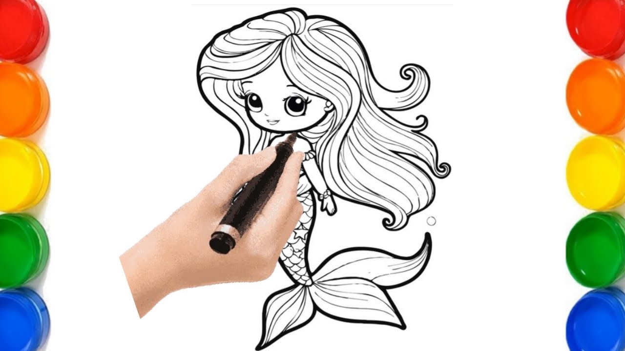 How to draw a new Mermaid for kids* Cute easy Mermaid drawing, painting ...