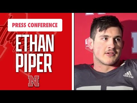 Nebraska football offensive lineman Ethan Piper talks after the spring ...