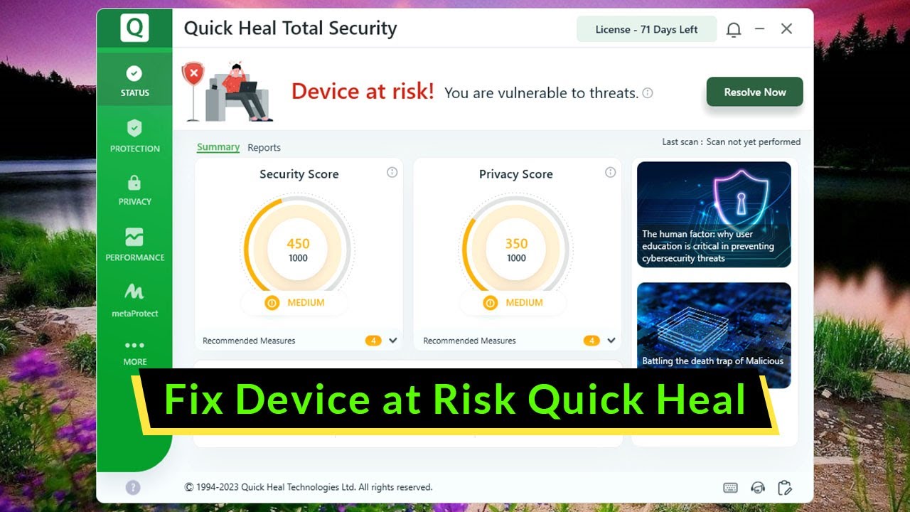 Fix Device at Risk Quick Heal || How to Enable Quick Heal Total ...