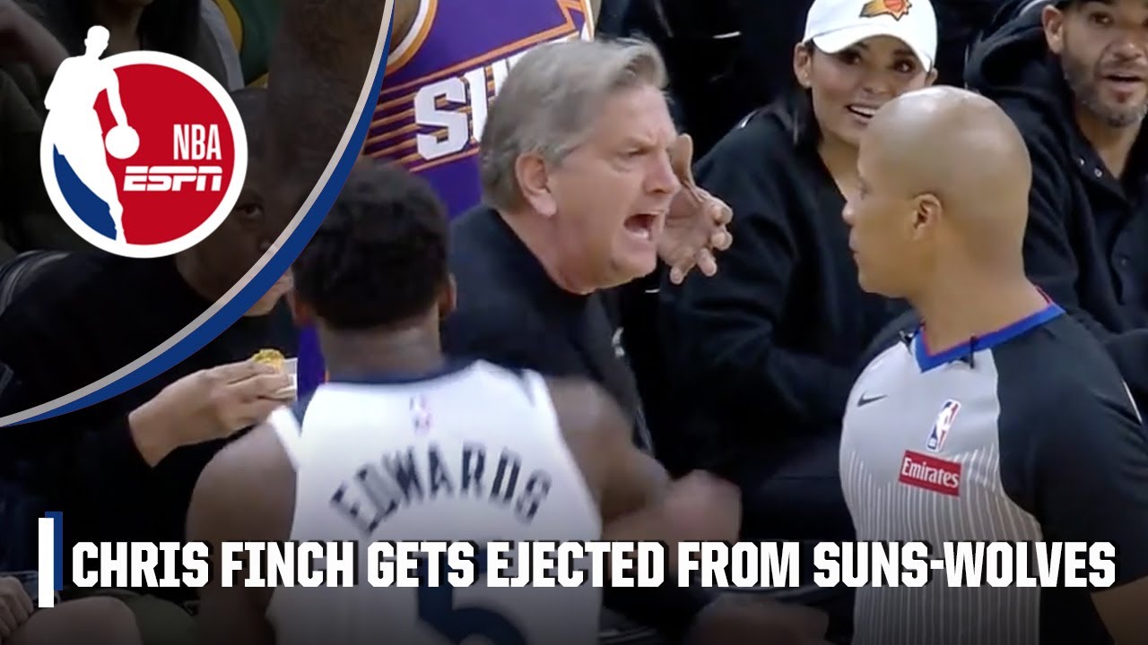 Chris Finch EJECTED as Anthony Edwards holds him back 😳 | NBA on ESPN ...