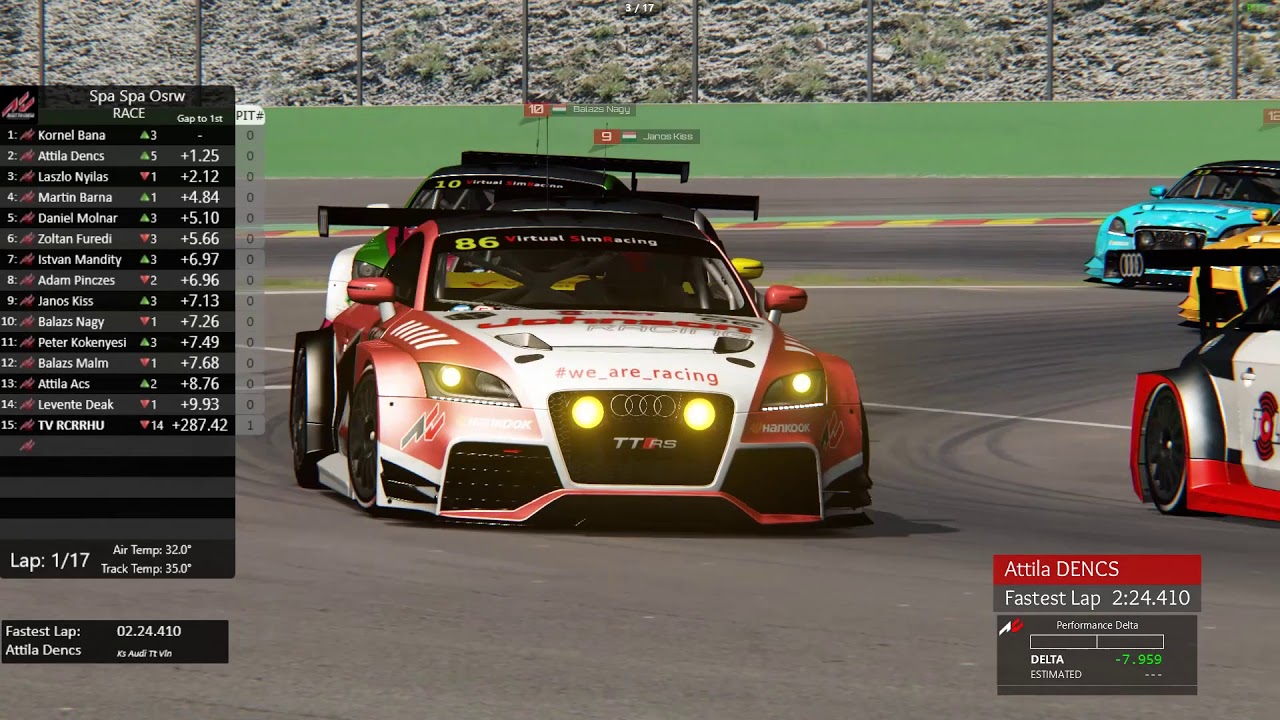 VRS Esport - Virtual SimRacing Audi TT RS (SPA) FULL RACE (REC) - YouTube