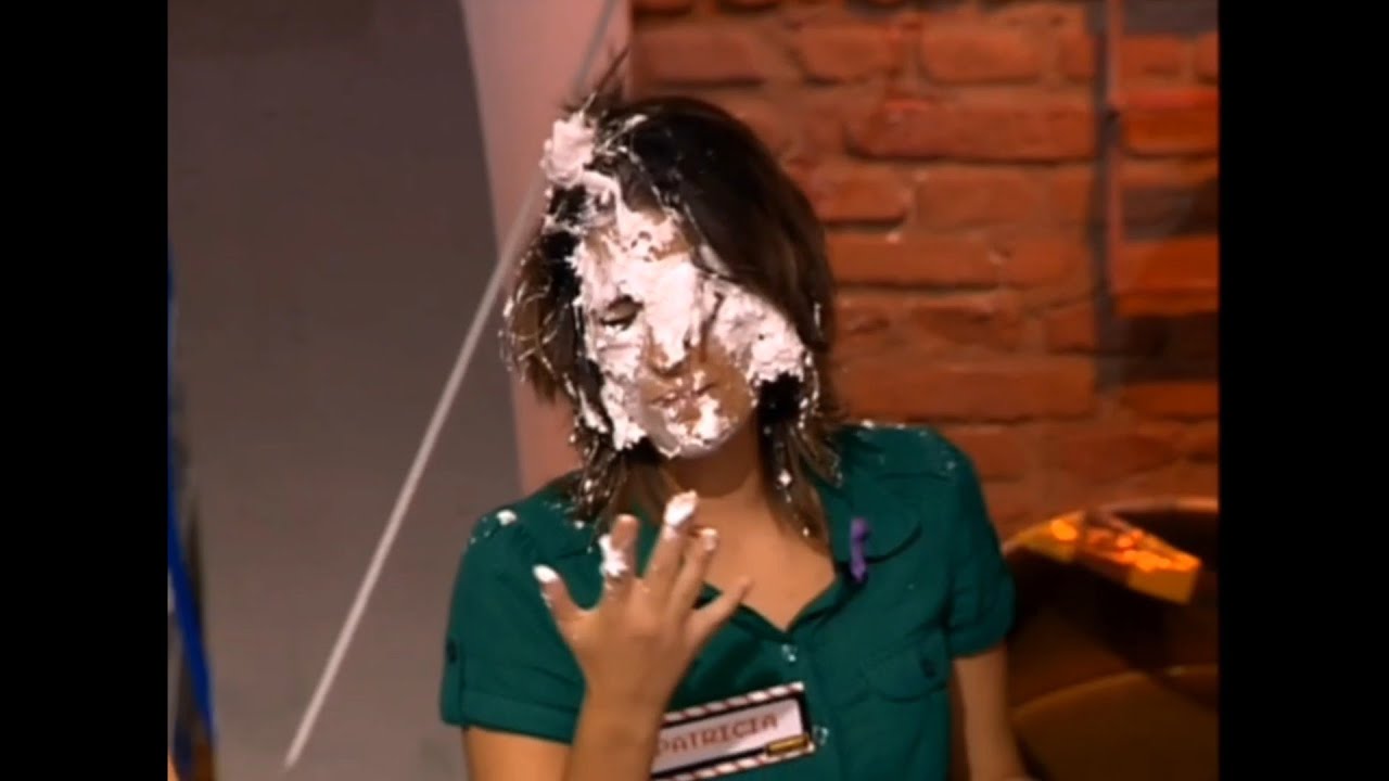 Girl and 2 guys get pied in the face for losing on gameshow - YouTube