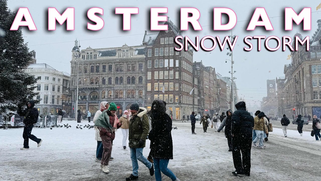 [4K] AMSTERDAM- Heavy Snow Storm Hits Amsterdam | Code Orange | Snow ...