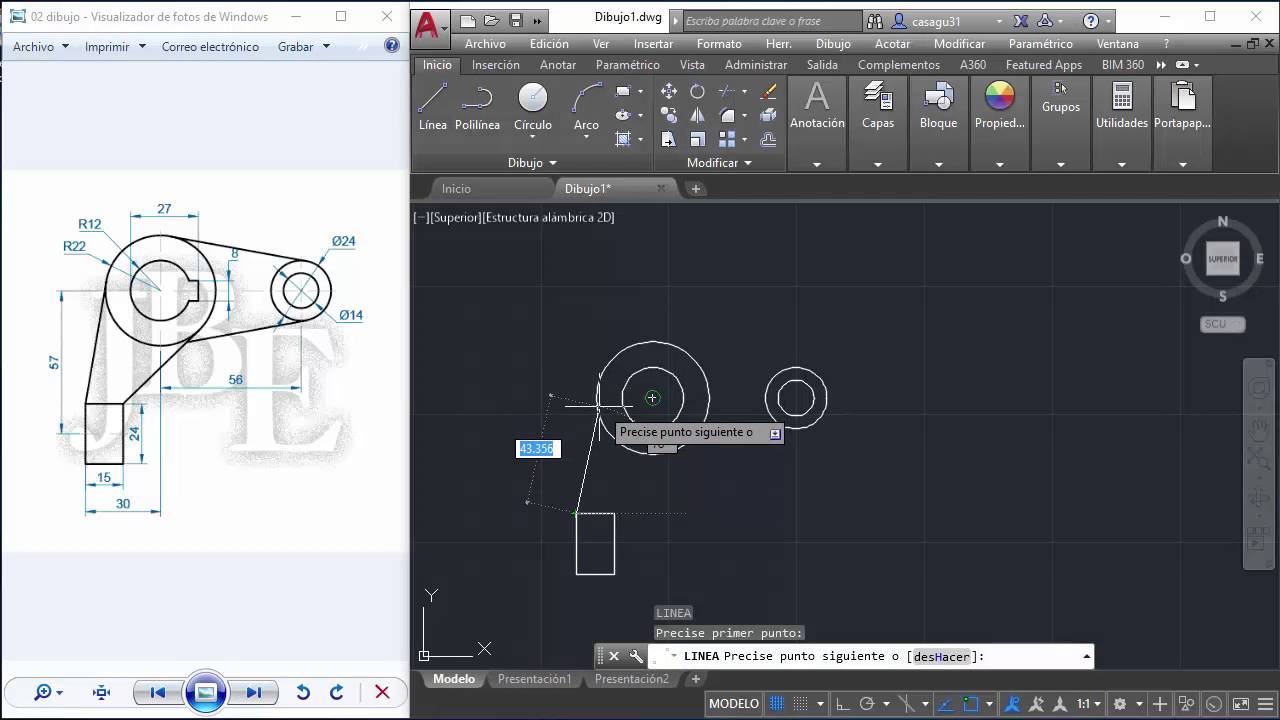Dibujo 02 pieza mecánica en Autocad 2017 - YouTube