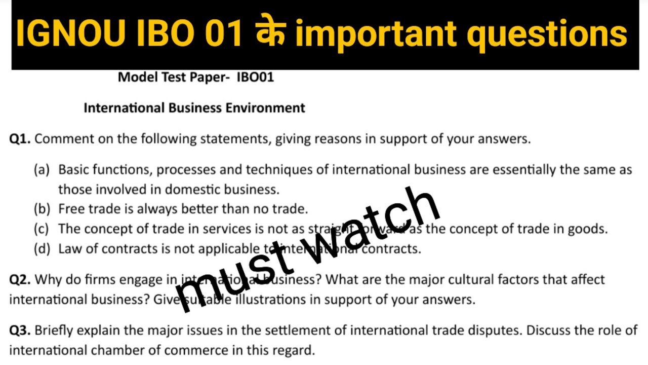 IBO 01 important questions for June 2024 examination/ IGNOU में अच्छे ...