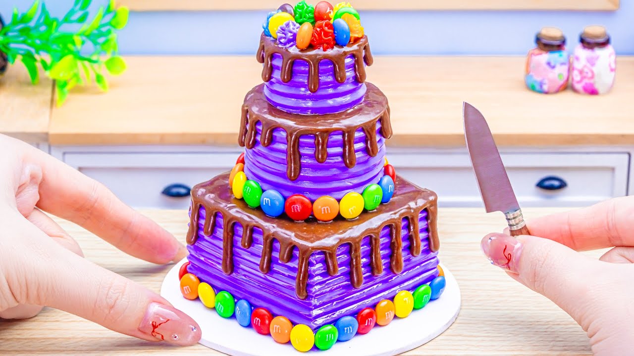 Ultimate Miniature Purple Chocolate Cake Decorating🌈Rainbow Cake ...