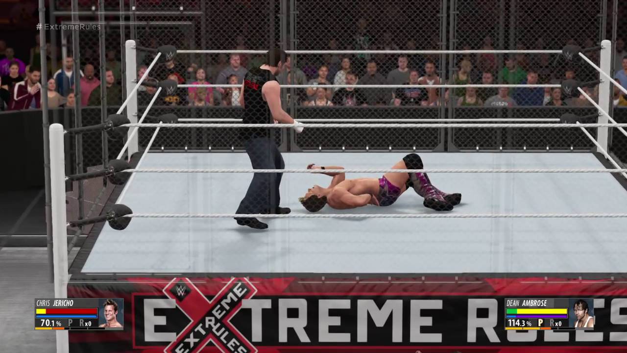 WWE 2K16 Chris Jericho Vs Dean Ambrose Asylum match (Stell Cage ...
