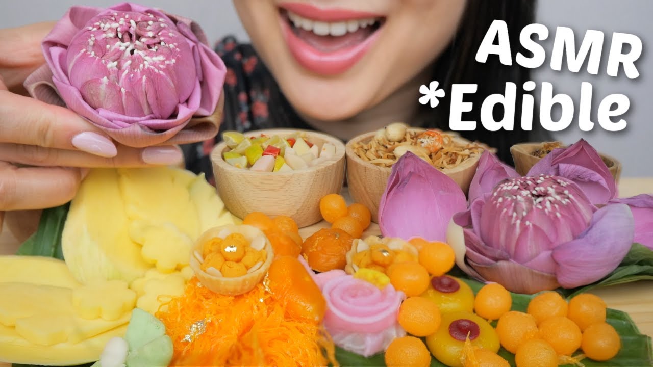 Edible Lotus Flower withTraditional GOLDEN Dessert and Sour Mango ...