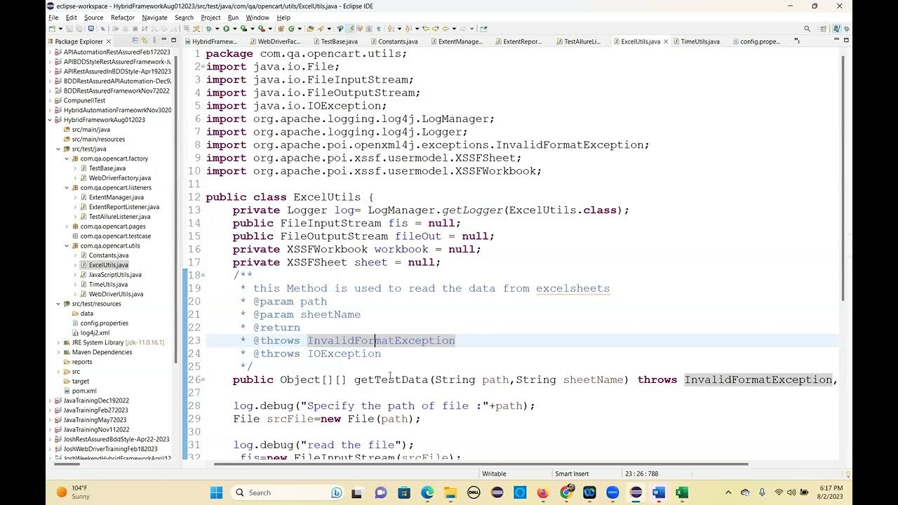 HybridFramework Utils ExcelUtils JavascriptUtils Aug 02 2023 - YouTube