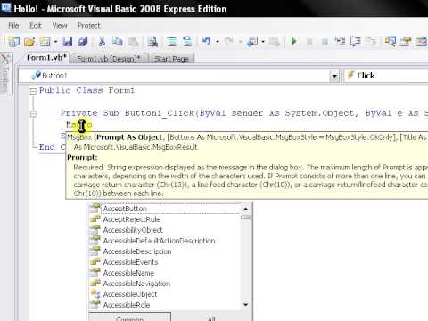 Hello world! tutorial(Visual basic 2008) - YouTube
