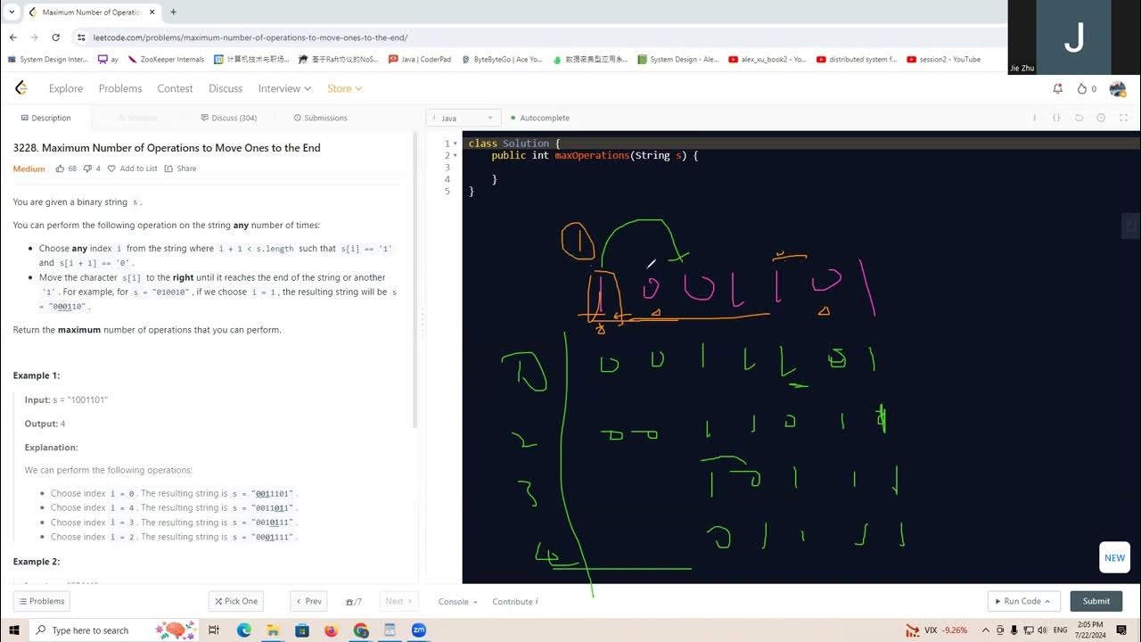 3228. Maximum Number of Operations to Move Ones to the End - YouTube